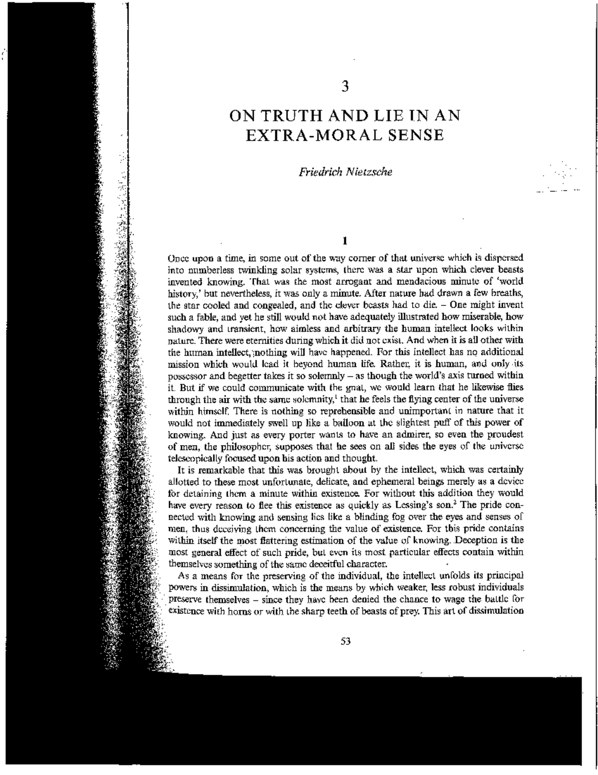 Nietzsche On Truth and Lie in an extra moral sense - PHIL 1301 - Studocu