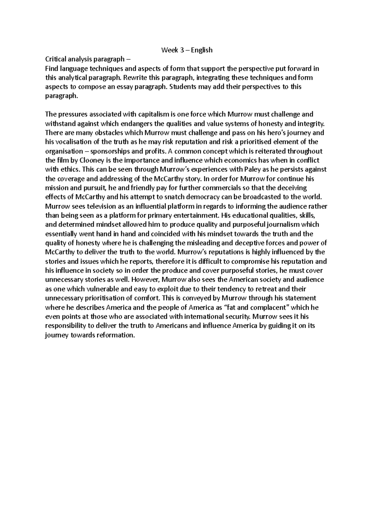 Week 3 - here - Week 3 – English Critical analysis paragraph – Find ...