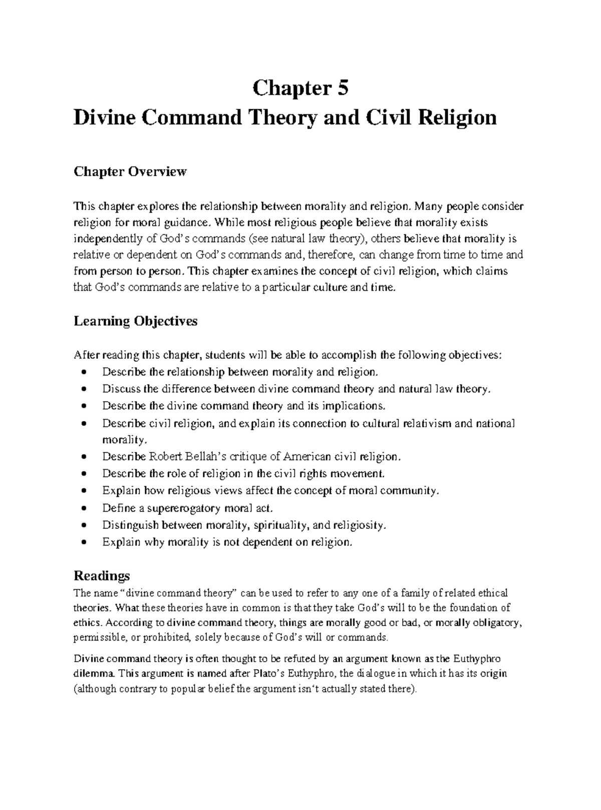Chapter 5 Divine Command Theory and Civil Religion - Many people ...