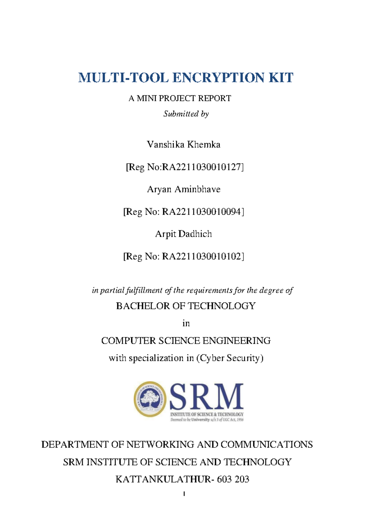 CNSreport f - MULTI-TOOL ENCRYPTION KIT A MINI PROJECT REPORT Submitted ...