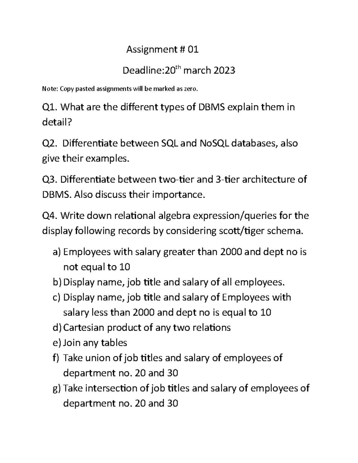 Assignment 1 - this is good - Assignment # 01 Deadline:20th march 2023 ...