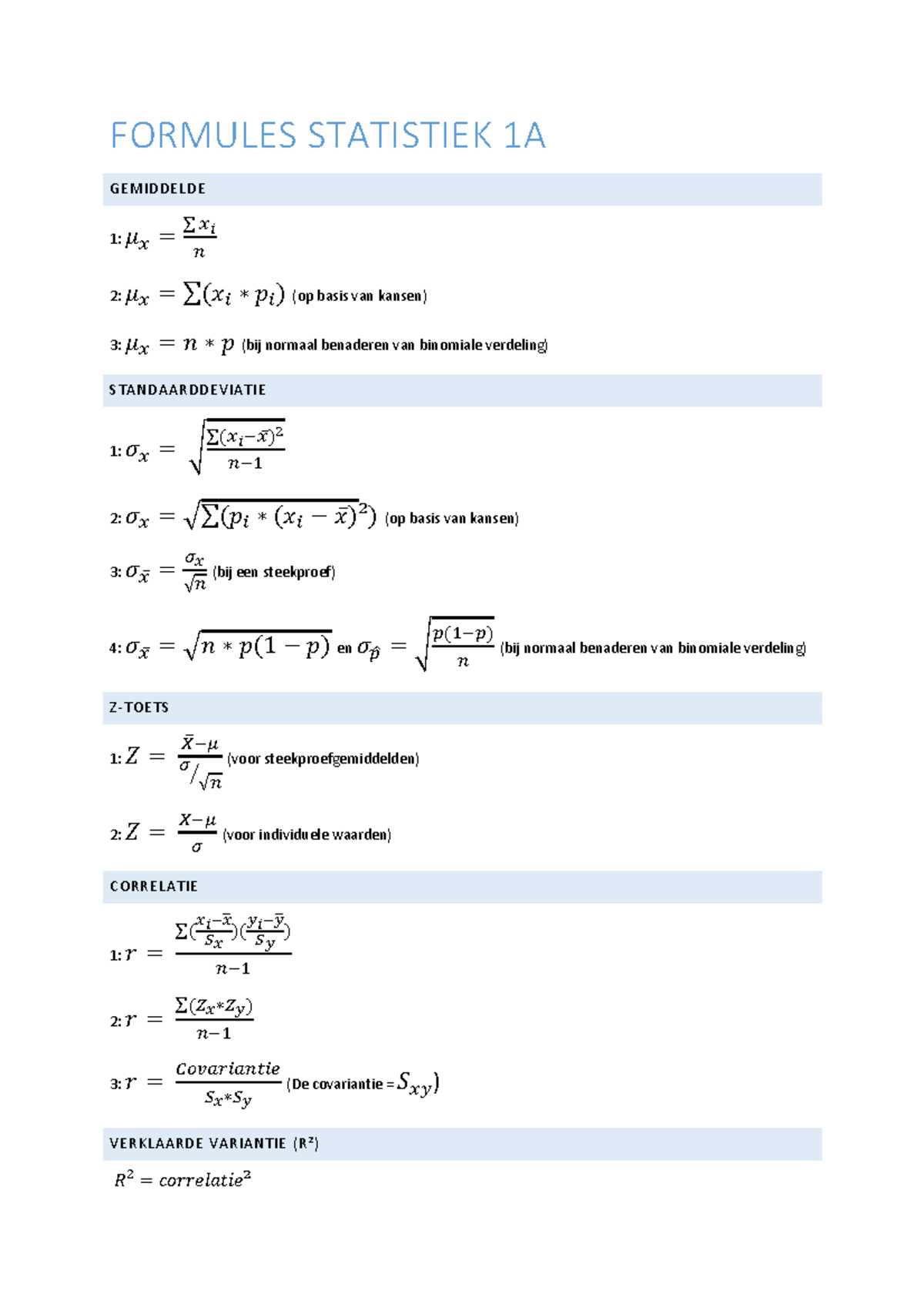 Een overzichtelijk bestandje met alle formules die nodig zijn bij ...