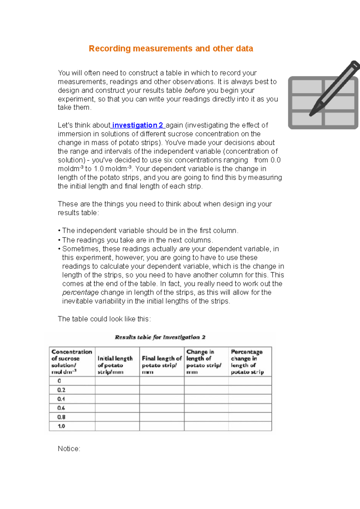 biological measuring methods - Recording measurements and other data ...