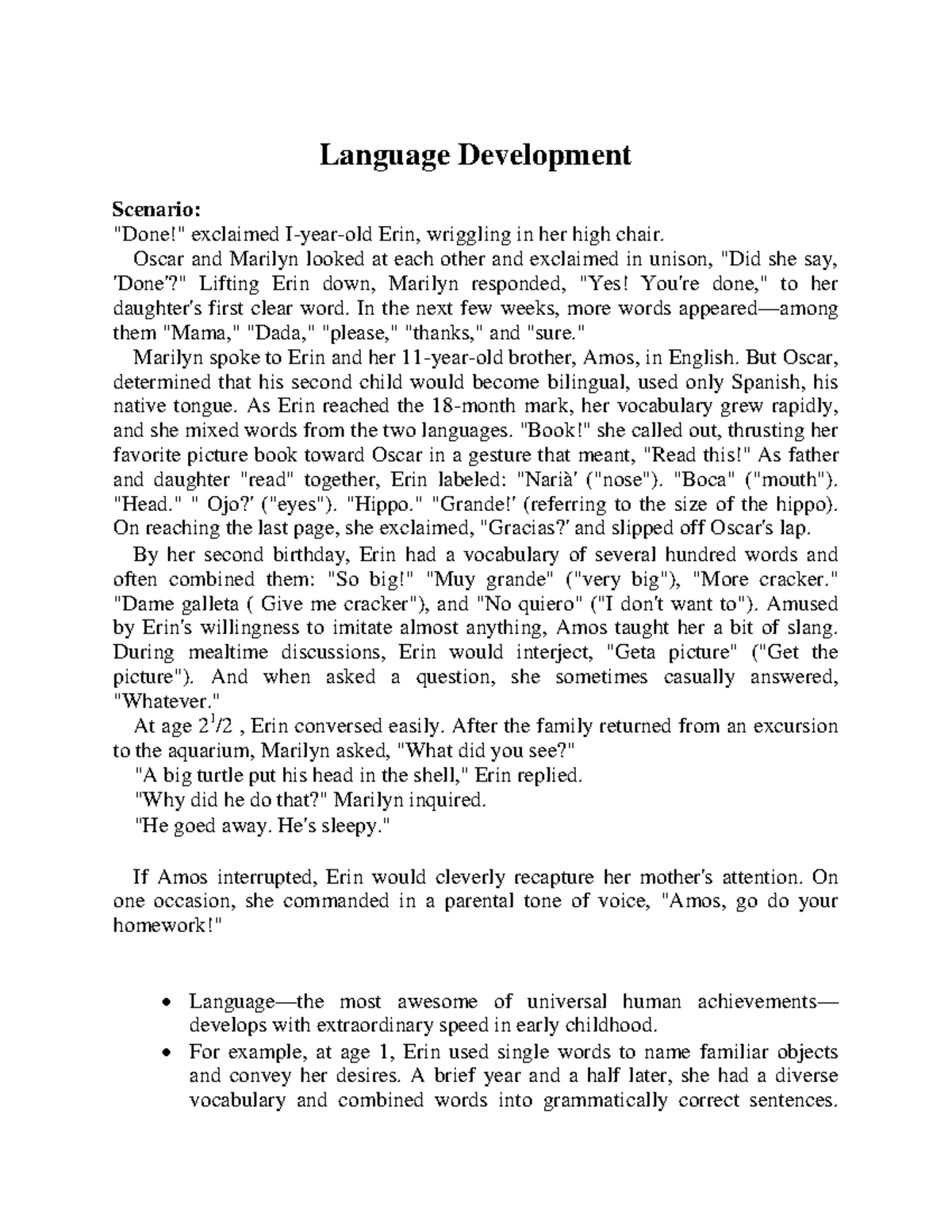 Language Development Chapter pdf - Language Development Scenario: "Done ...