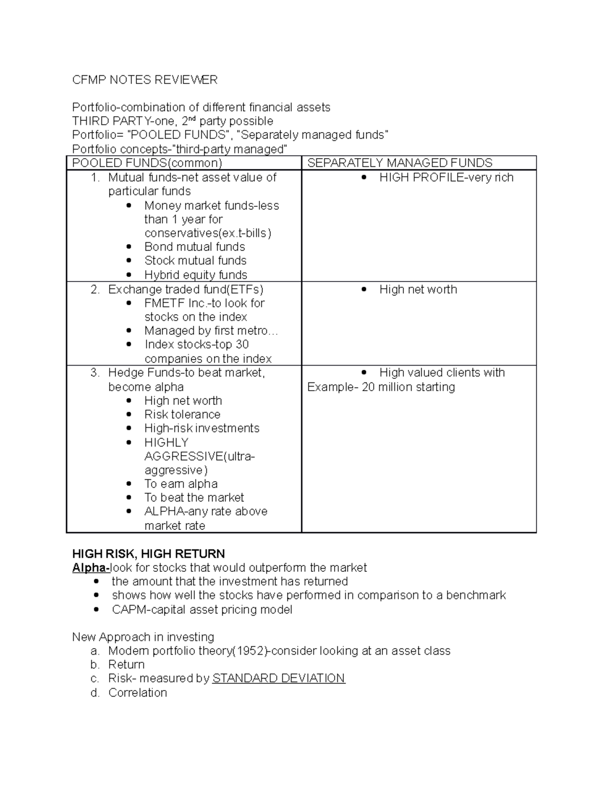 CFMP- Notes- Reviewer - CFMP NOTES REVIEWER Portfolio-combination of ...