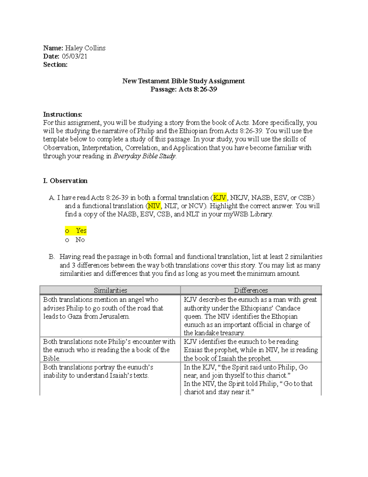 BIBL 104 New Testament Bible Study Assignment - Name: Haley Collins ...