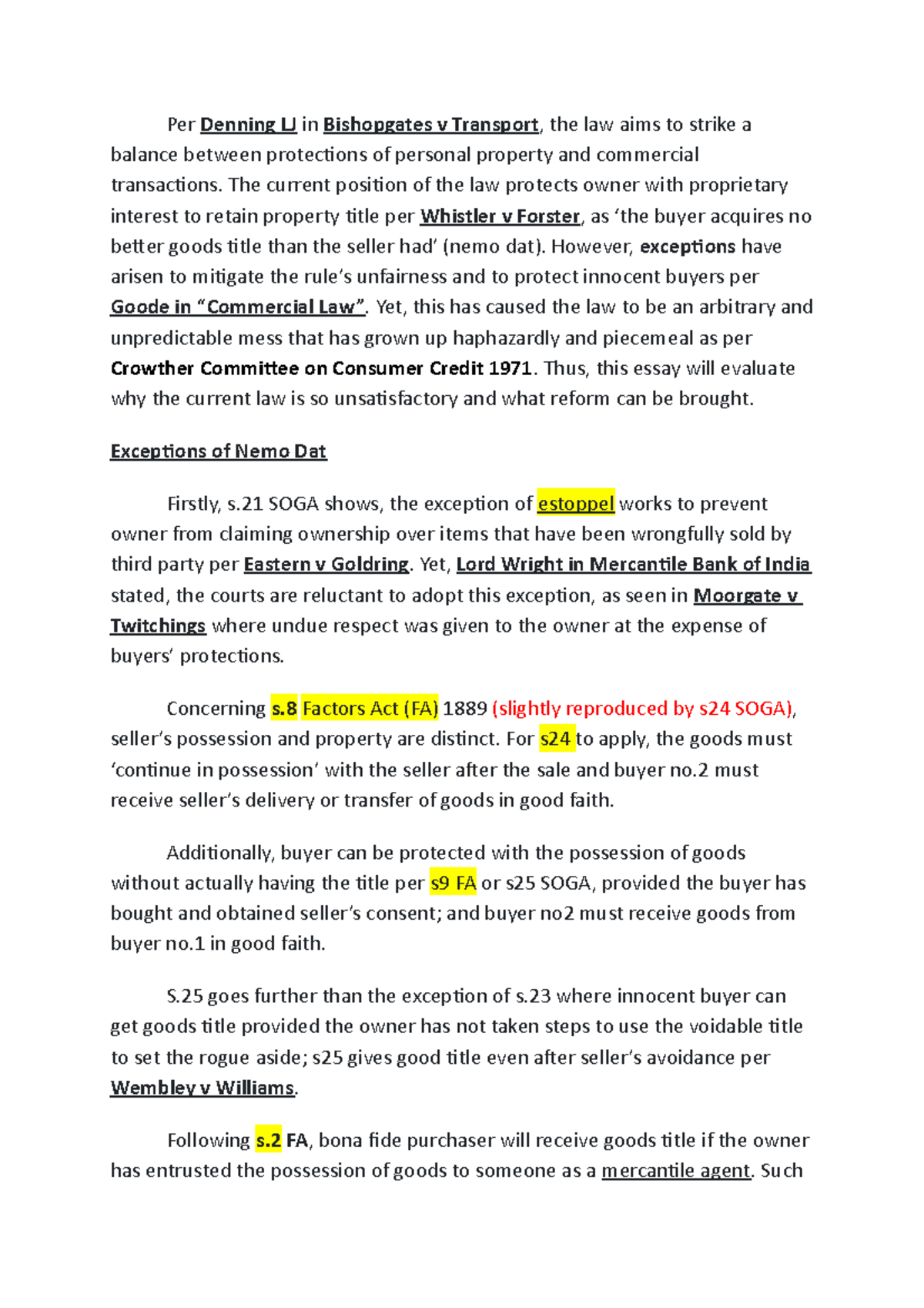 Nemo Dat essay - Grade: A - Per Denning LJ in Bishopgates v Transport ...