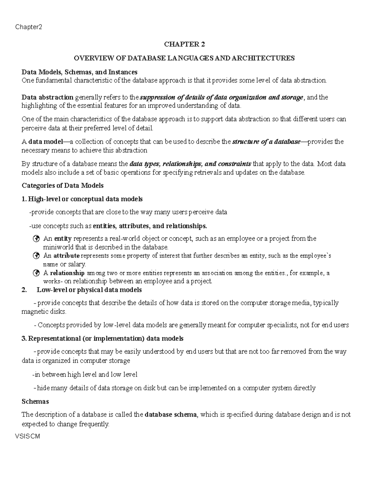 Chapter 2 vsc notes - CHAPTER 2 OVERVIEW OF DATABASE LANGUAGES AND ...