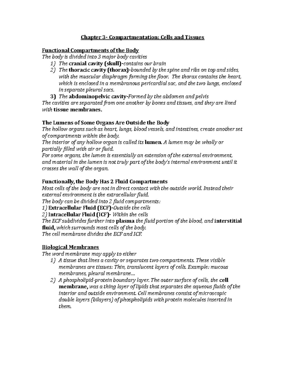 Chapter 3- Compartmentation - The thorax contains the heart, which is ...