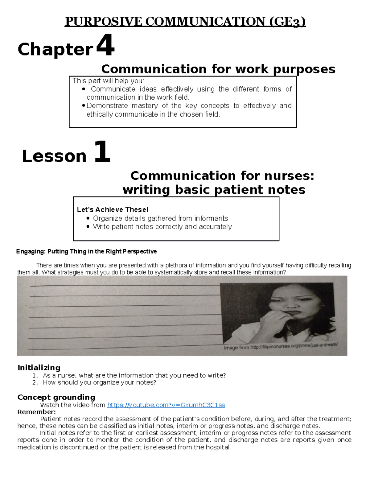 GE3 3 Communication FOR Various Purposes - PURPOSIVE COMMUNICATION (GE3) Chapter 4 Communication ...