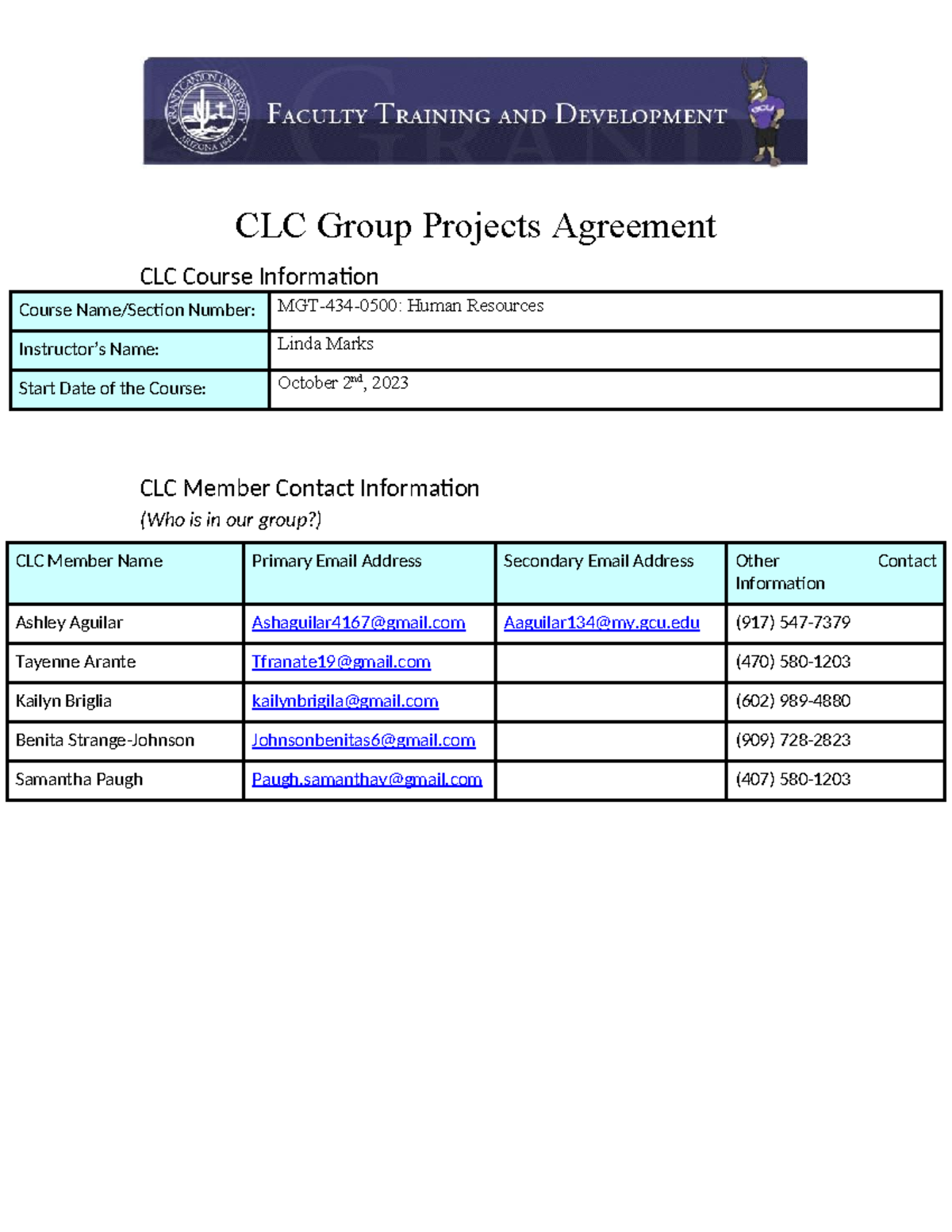 CLC Group Project Agreement Form Group A1 - CLC Group Projects ...