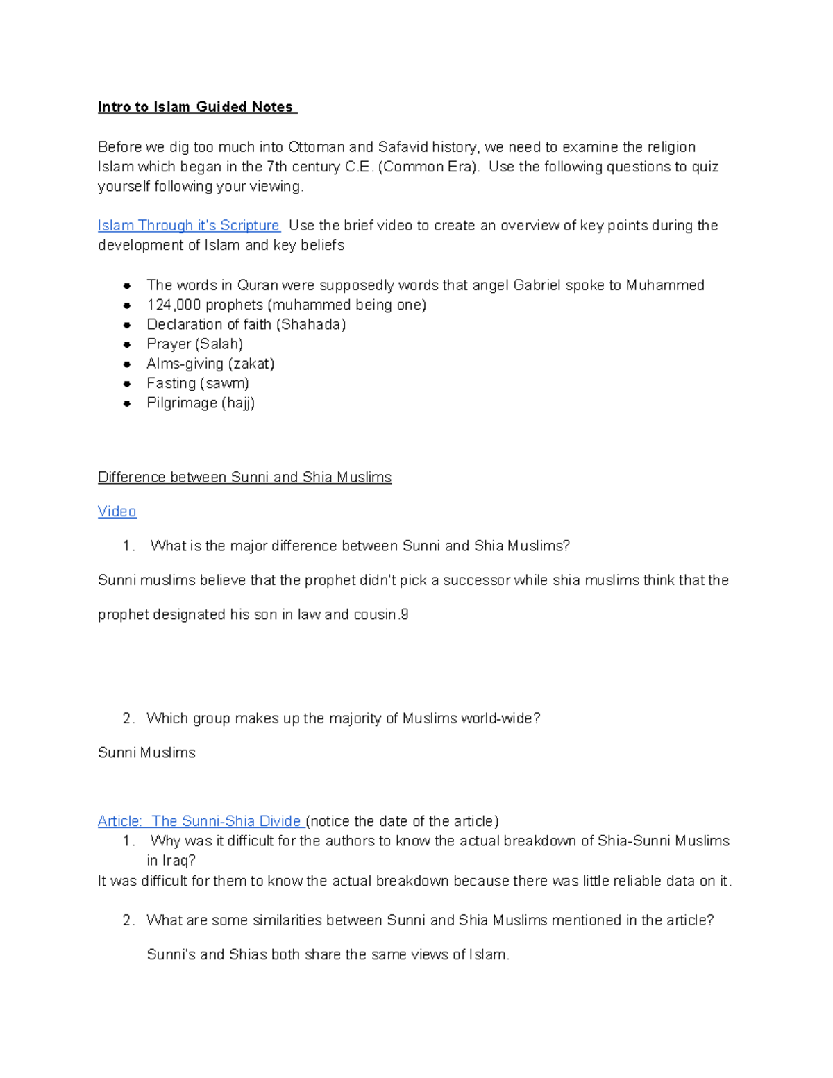 Copy of Islam Guided Activity (updated 2022) - Intro to Islam Guided ...