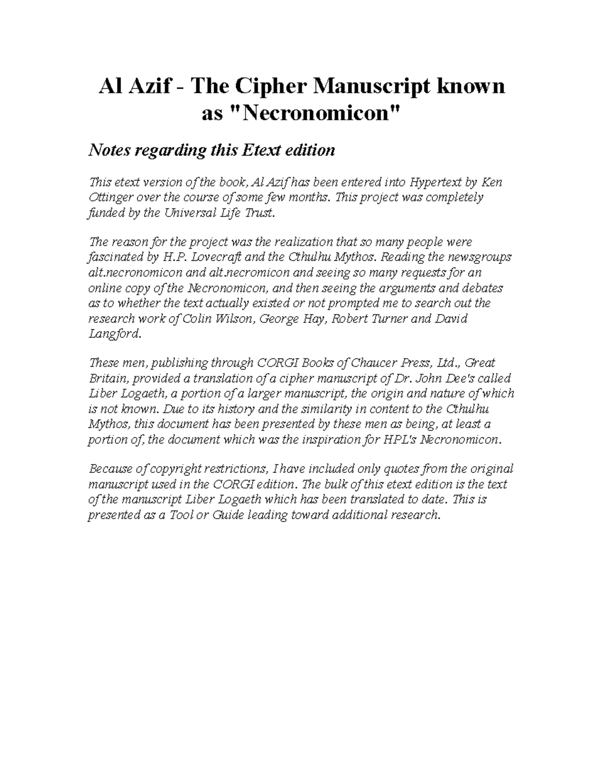 Al Azif - The Cipher Manuscript Known as Necronomicon - Al Azif - The ...