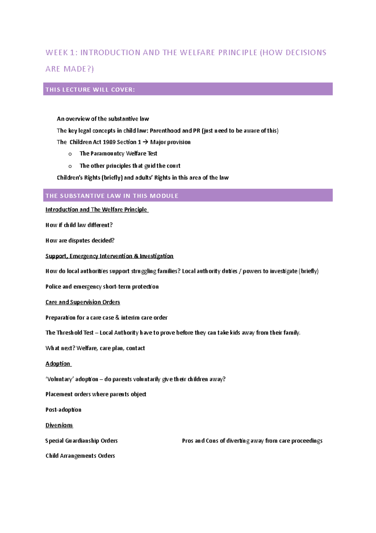 Week 1 - Introduction and the Welfare Principle - WEEK 1: INTRODUCTION ...
