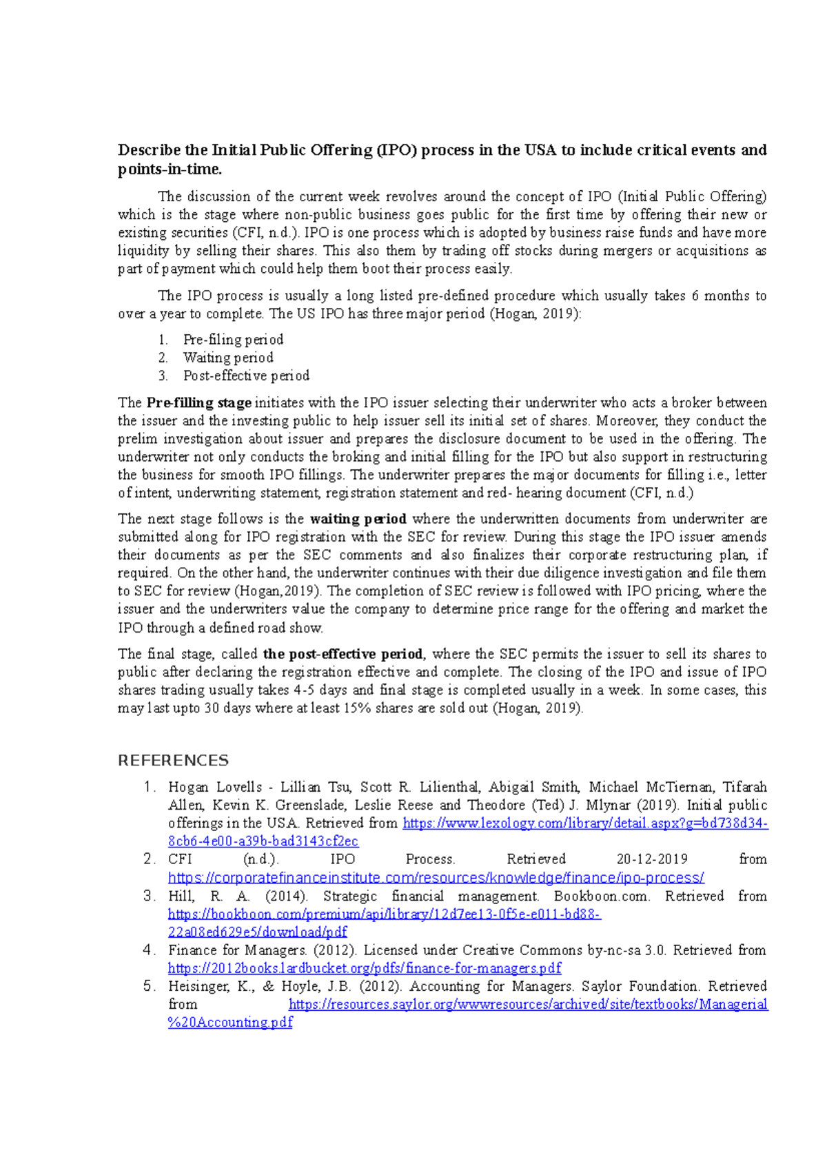 Unit 6 - IPO process - Discussion 6 - Describe the Initial Public ...