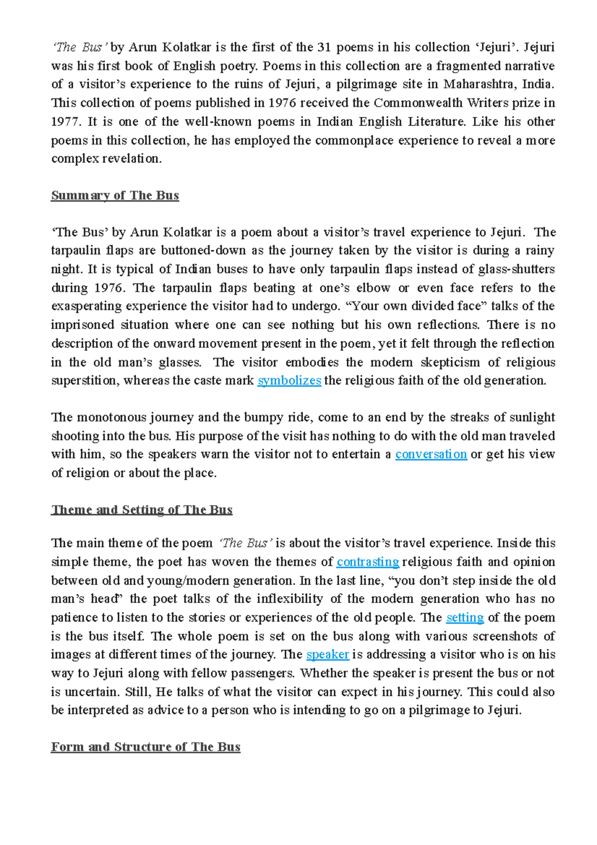 The Bus - ‘The Bus’ by Arun Kolatkar is the first of the 31 poems in ...