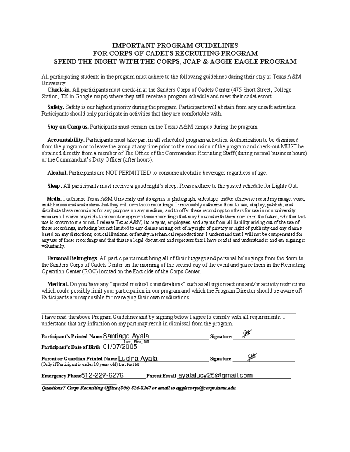 TAMU Guidelines. TAMU Waiver SNWC, JCAP, Aggie Eagle - IMPORTANT ...