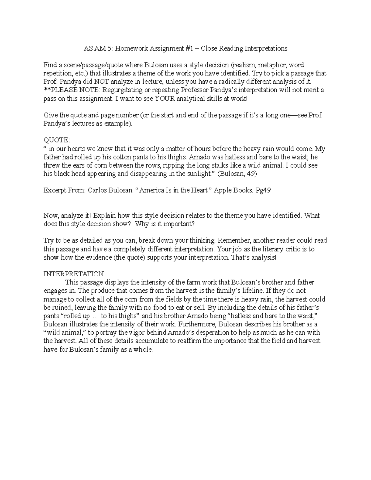 ASAM 5 Bulosan Writing Assignment 1 - AS AM 5: Homework Assignment ...