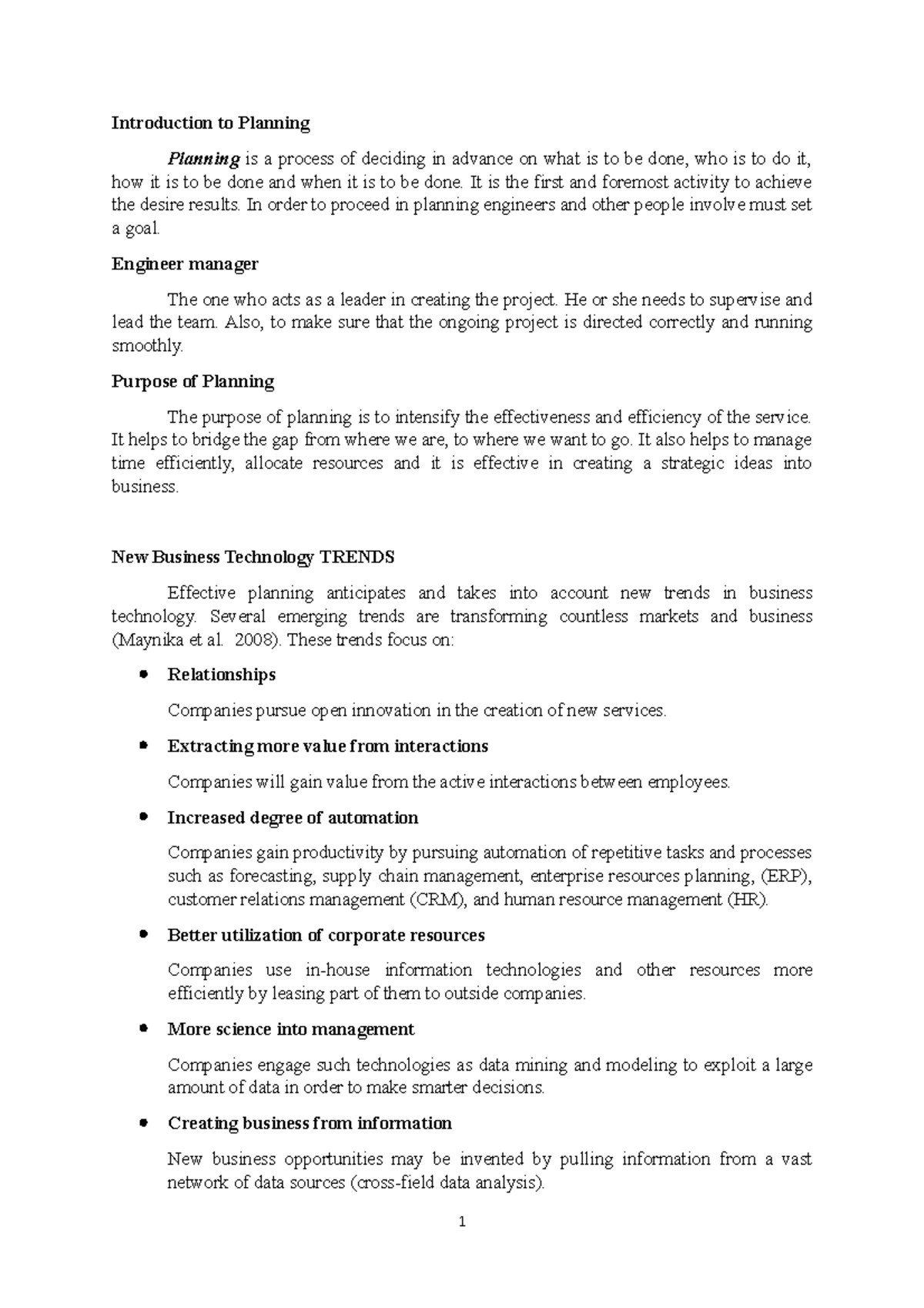Enginering- Management- Compilation - Introduction to Planning Planning ...