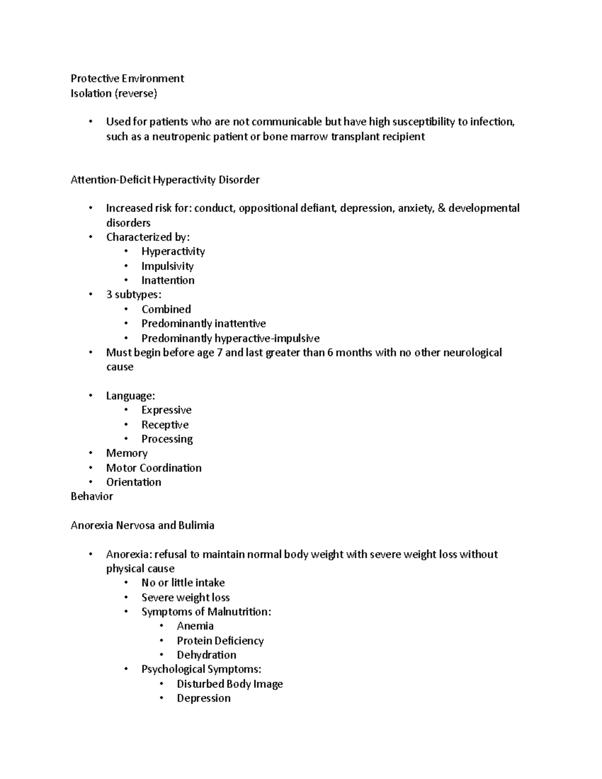 Peds disorders 2 - pediatric lecture notes - Protective Environment ...