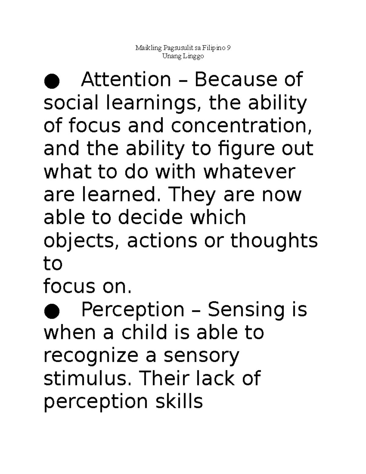 Week 1 Maikling Pagsusulit sa Filipino 9 - Maikling Pagsusulit sa ...