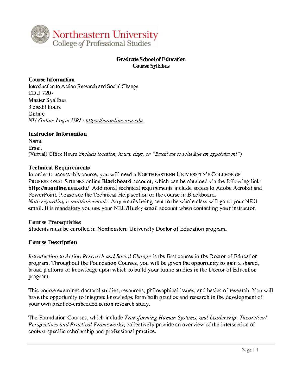 Introduction to Action Research and Social Change EDU 7207 - Graduate ...