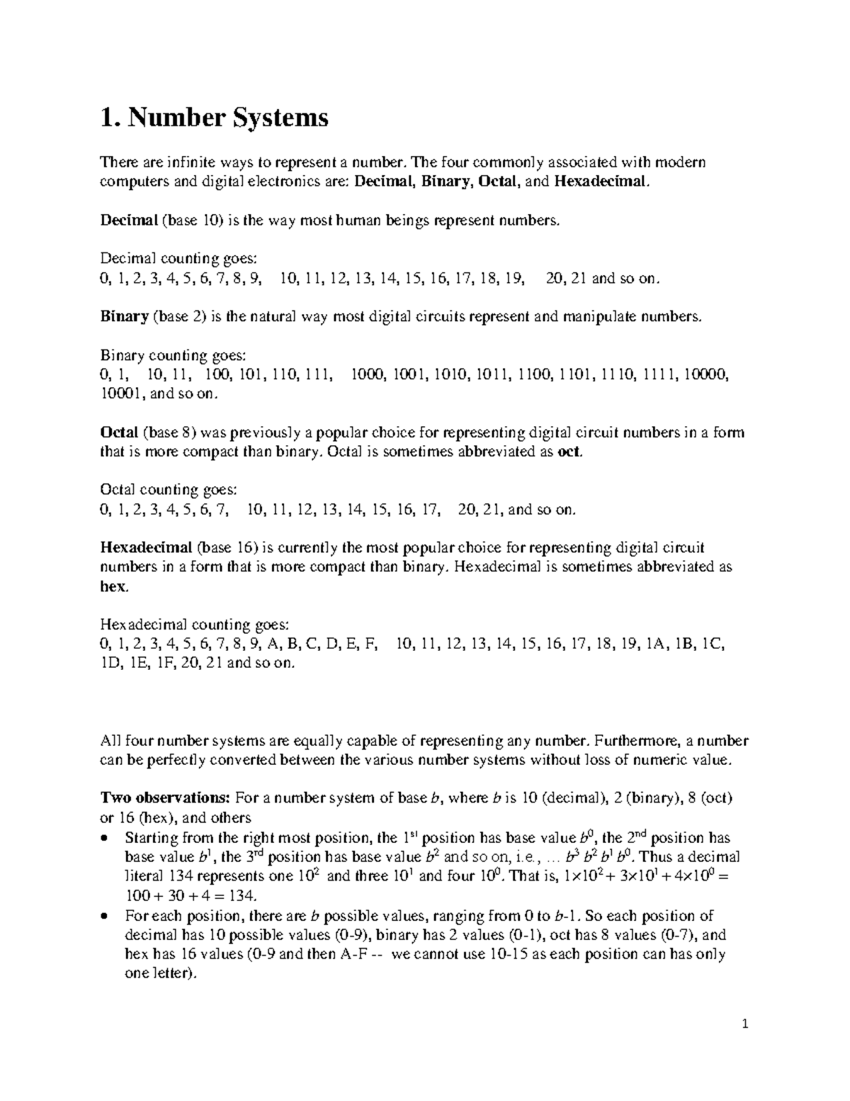 Number Systems Conversion Help - 1. Number Systems There Are Infinite 