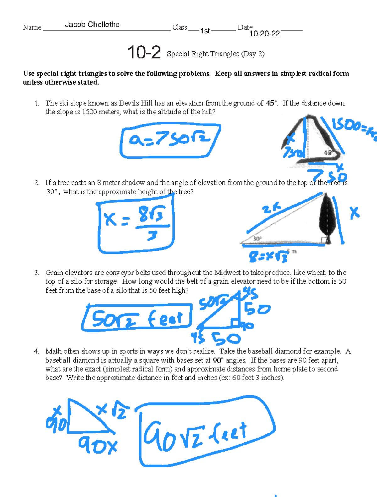 PAP+10 - mathmath - Name Class Date Special Right Triangles (Day 2) Use ...
