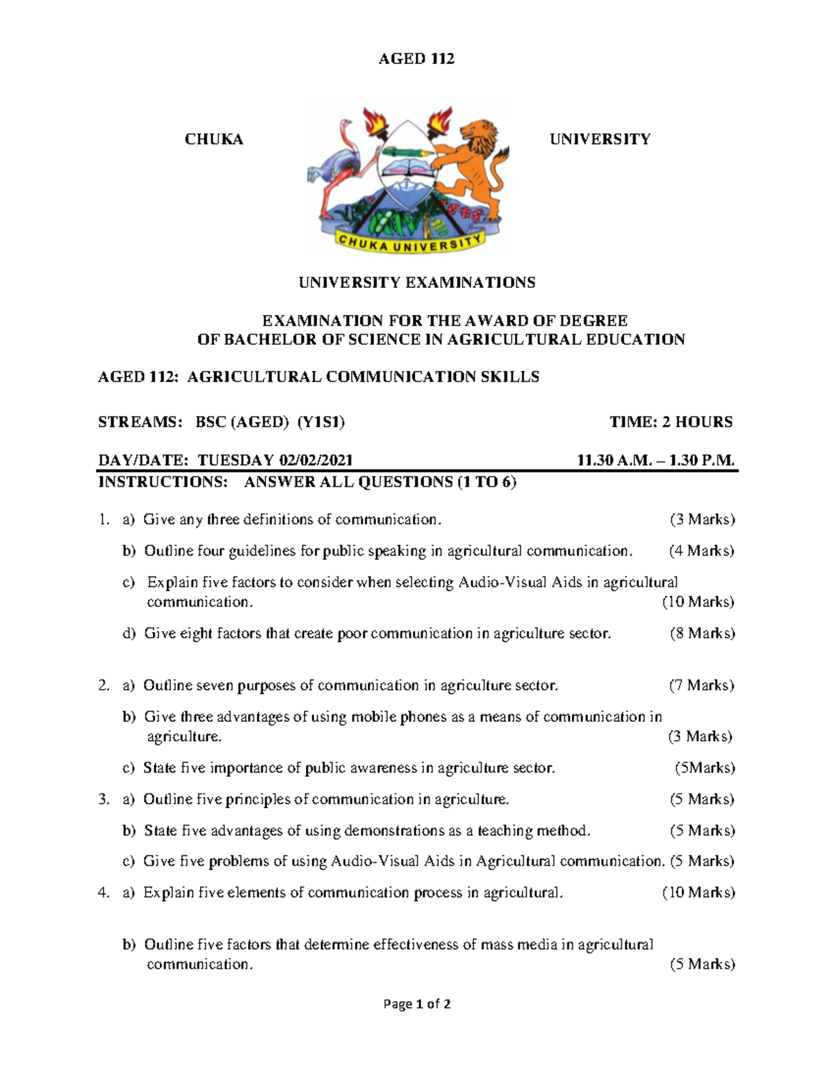AGED 112 - Lecture Notes - AGED 112 Page 1 of 2 CHUKA UNIVERSITY ...