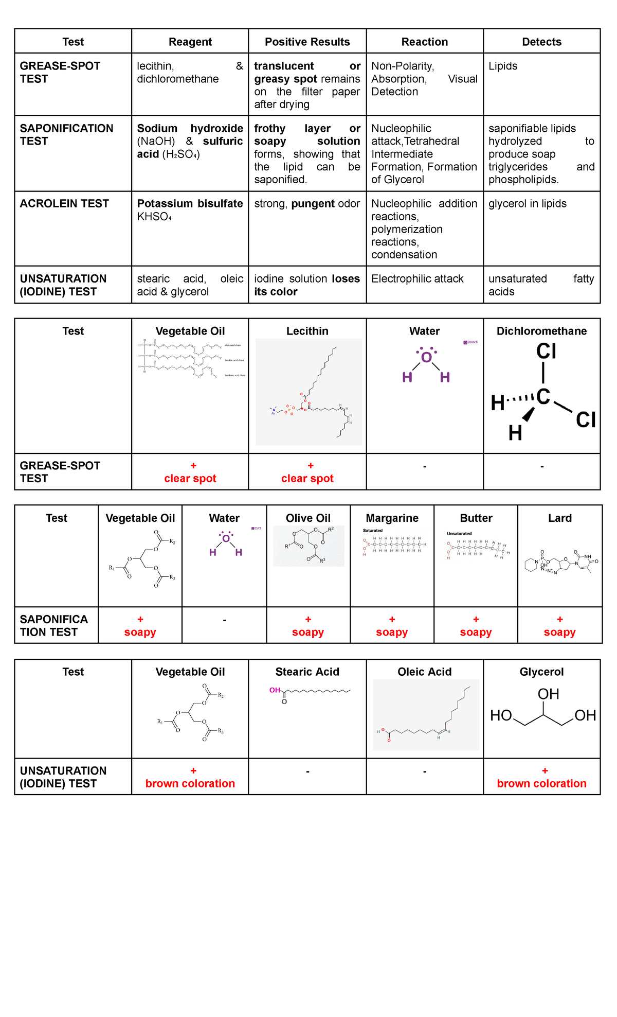 Proteins and DNA - Test Reagent Positive Results Reaction Detects ...