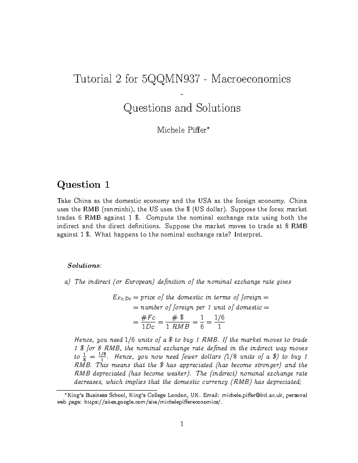 Tutorial 2 Open Econ Solutions Tutorial 2 For 5qqmn937 Macroeconomics Questions And 