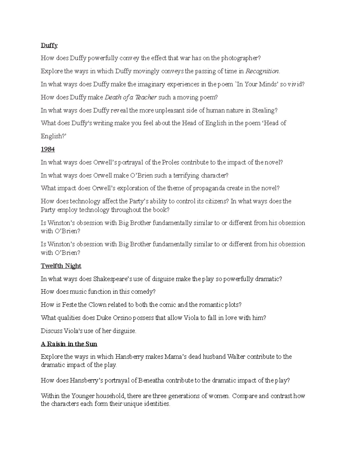 Literature Practice Essay based question - Duffy How does Duffy ...