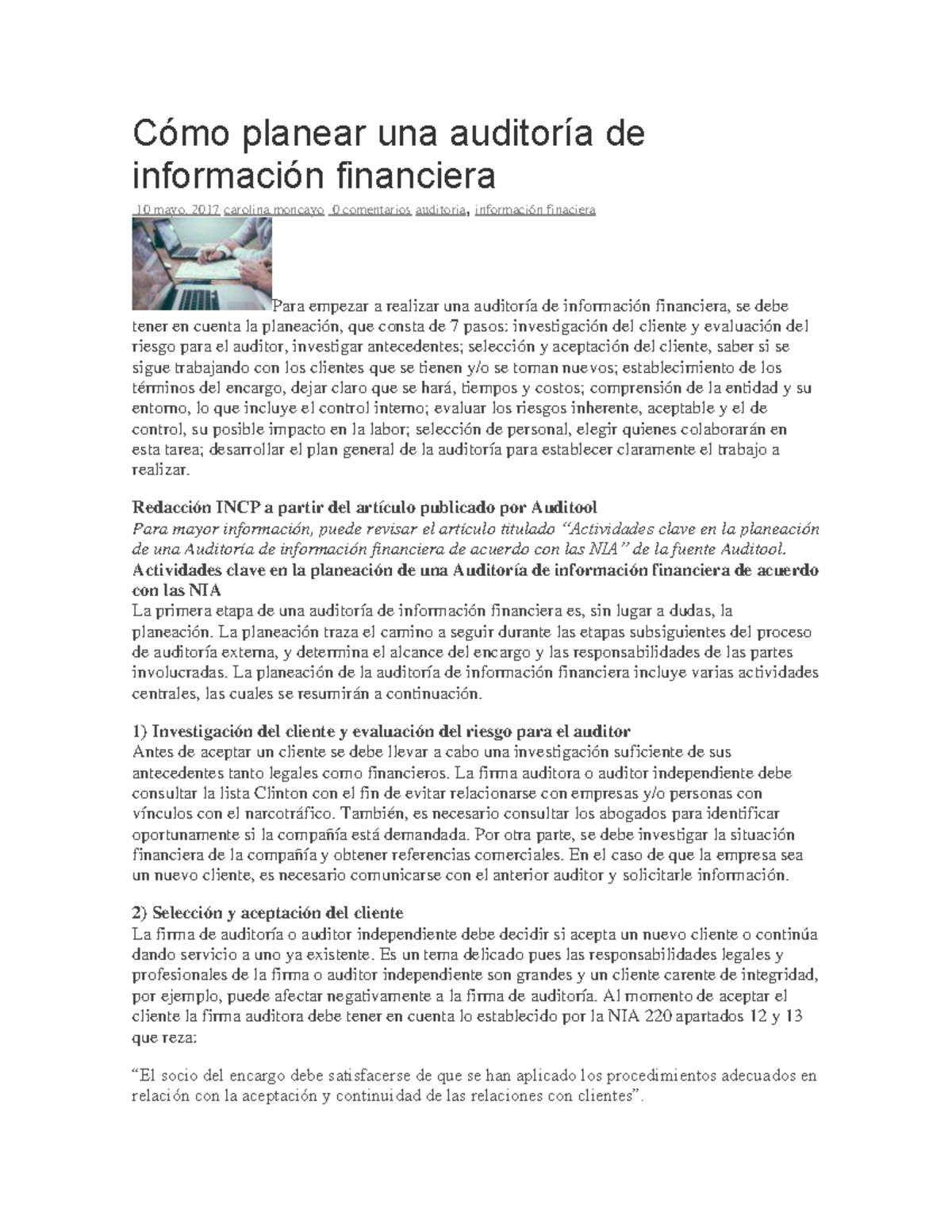 Cómo planear una auditoría de información financiera - Cómo planear una ...