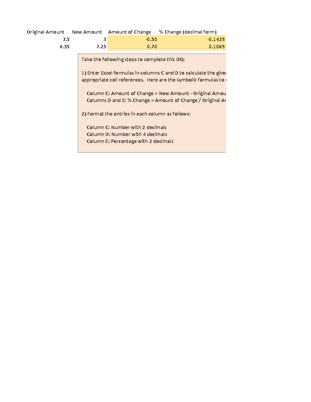 QR 2-1 Tech - assignment for week 2 - Original Amount New Amount Amount of Change % Change ...