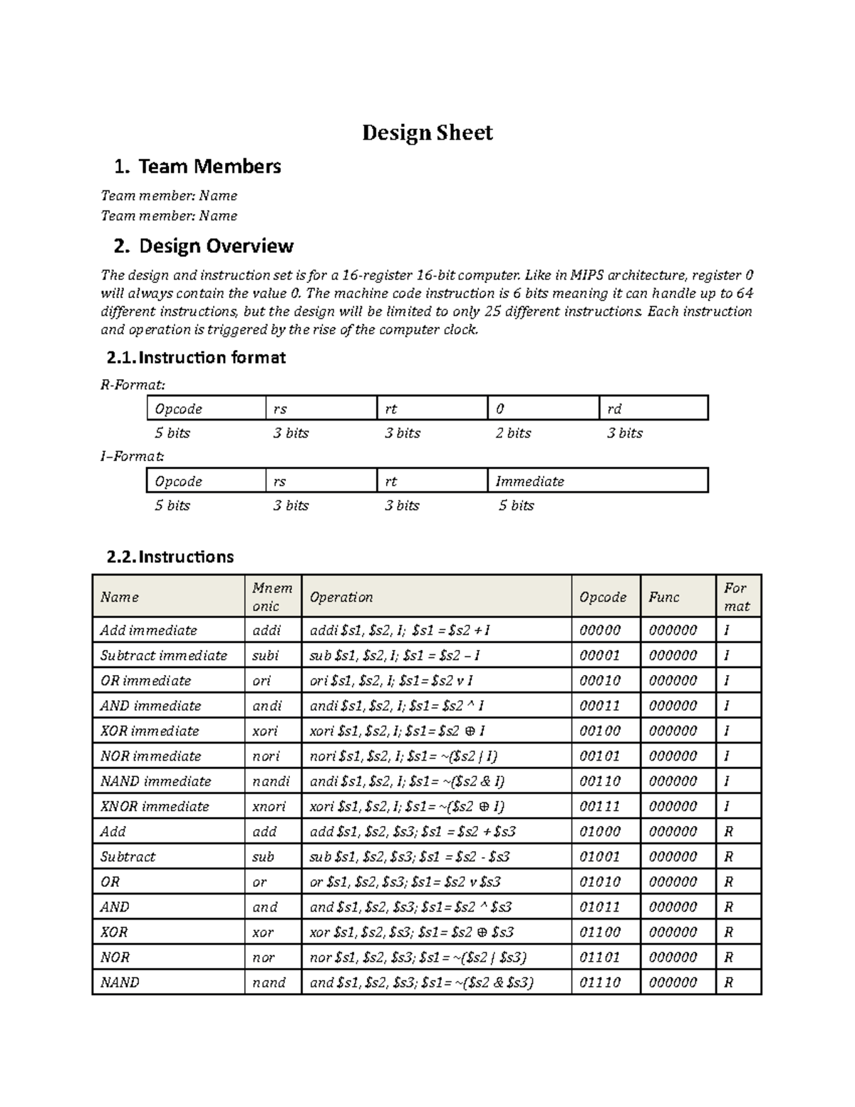 Attachment 2 - Assigment - Design Sheet 1. Team Members Team member ...