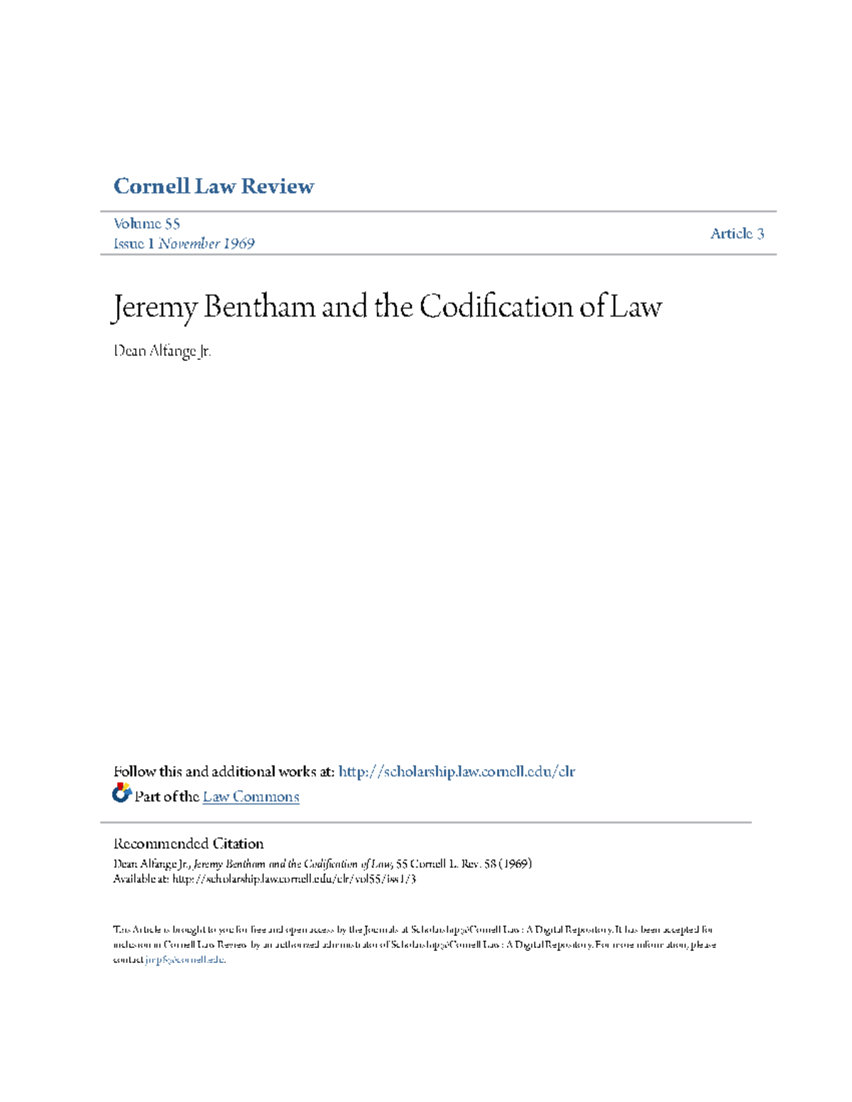 Jeremy Bentham and the Codification of Law 241014 132409 - Cornell Law ...