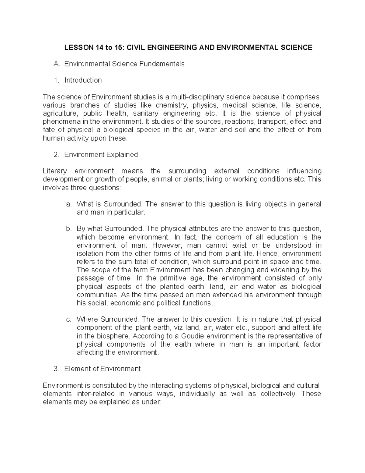 Lesson 14 to 15 Civil Engineering AND Environmental Science - LESSON 14 ...