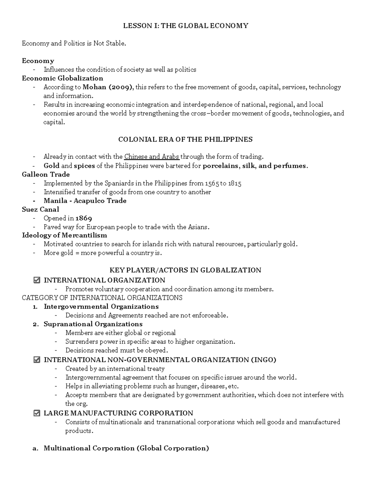 The Contemporary World Reviewer - LESSON I: THE GLOBAL ECONOMY Economy ...