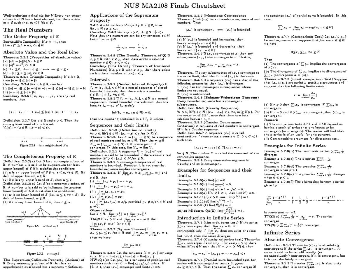 MA2108 Final Cheatsheet - NUS MA2108 Finals Cheatsheet Well-ordering ...