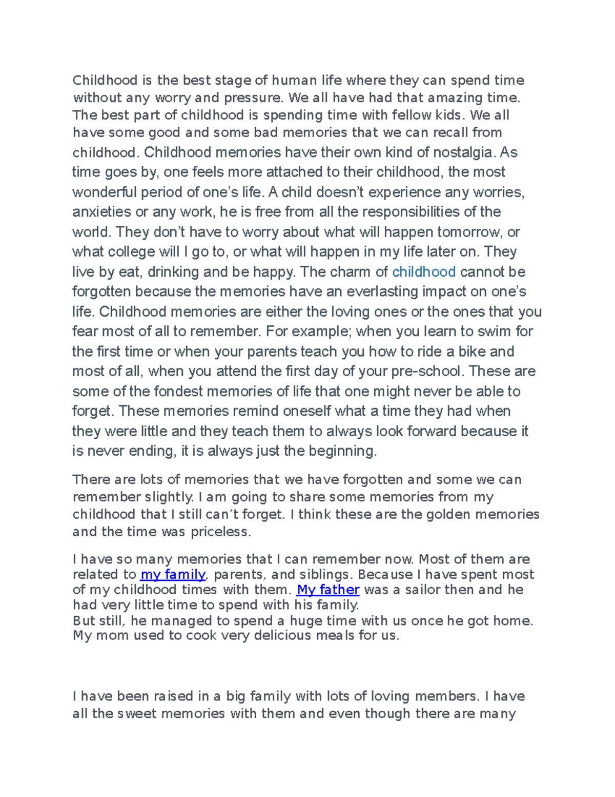 Childhood memories - abc - Childhood is the best stage of human life ...