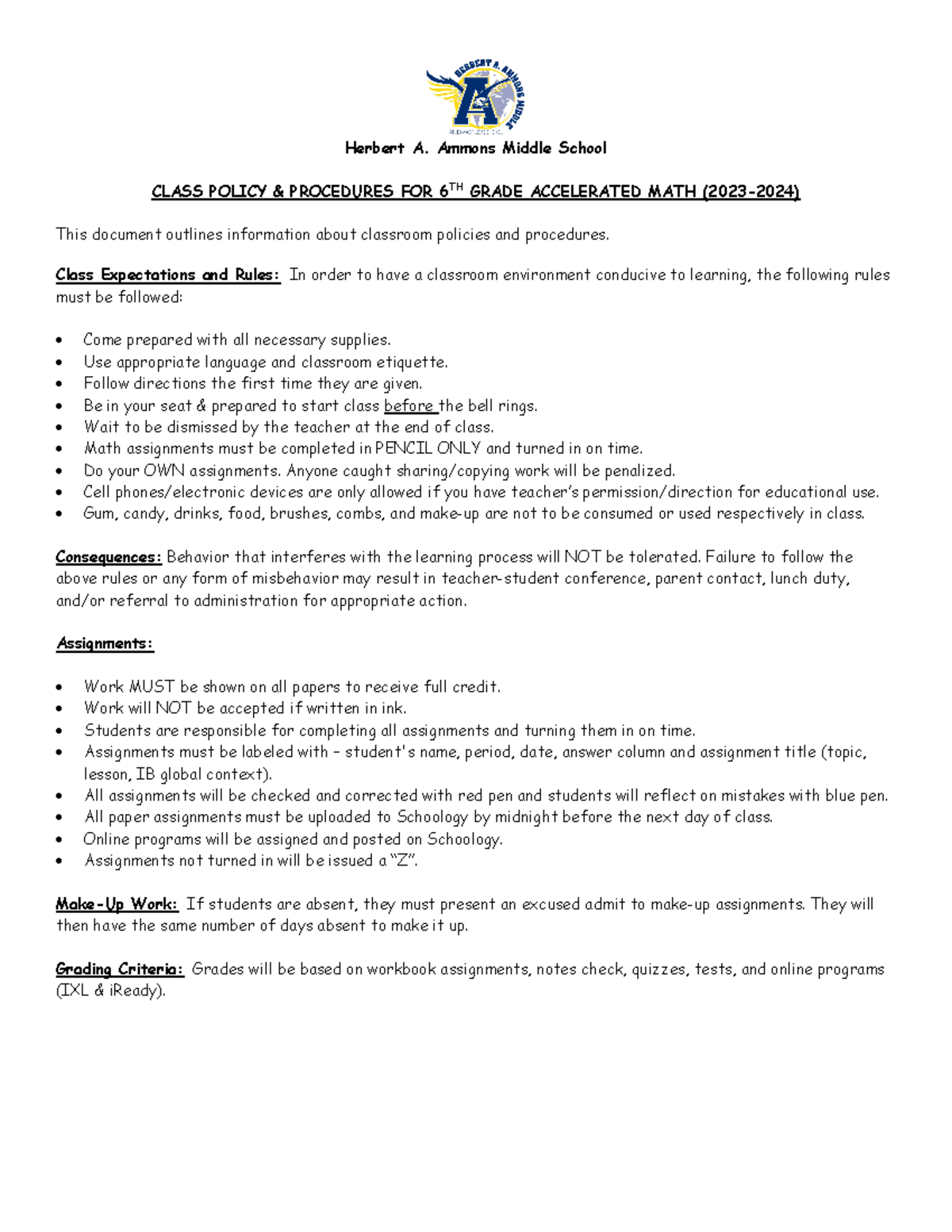 One math - its about math - Herbert A. Ammons Middle School CLASS ...
