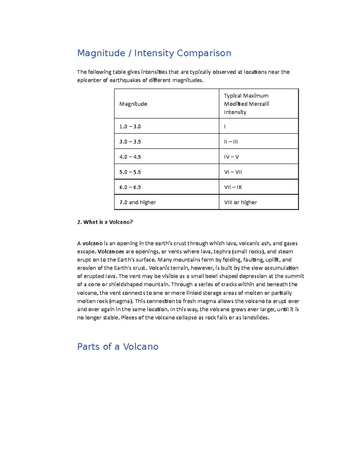 Environmental Science. Module 5 - Magnitude / Intensity Comparison The ...