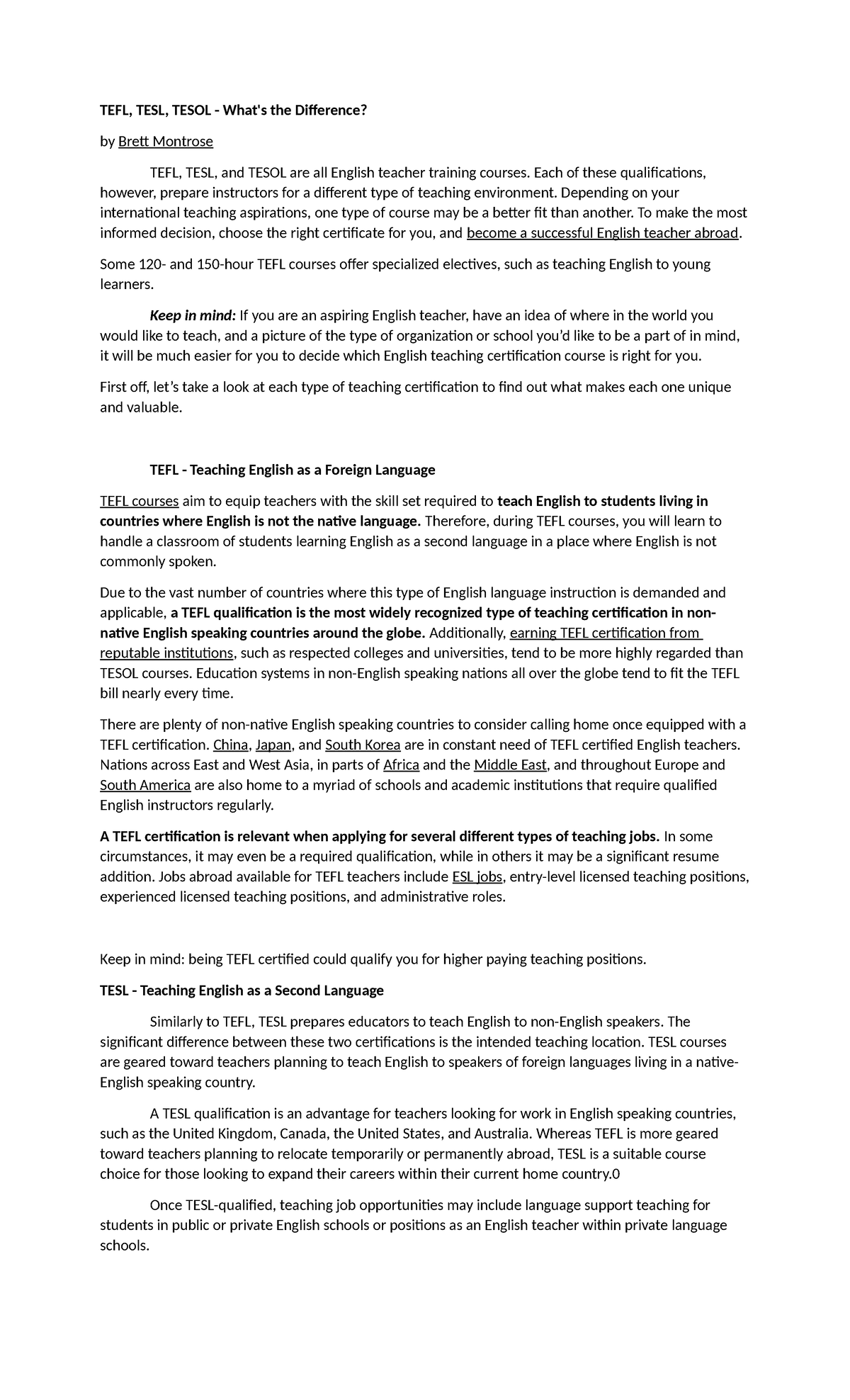 TESL - TEFL, TESL, and TESOL are all English teacher training courses ...