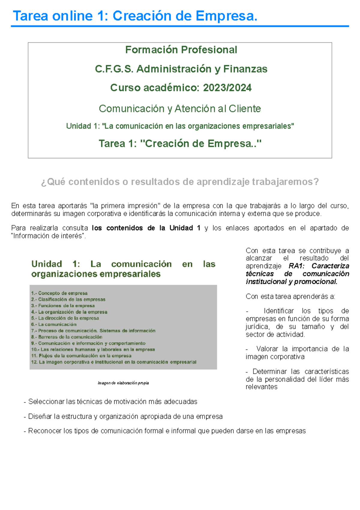 CAC- Tarea 1 Creación de Empresa - Tarea online 1: Creación de Empresa. Formación Profesional C ...