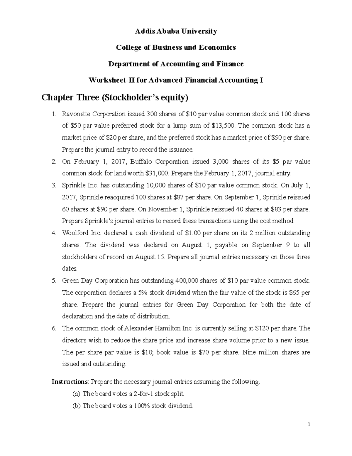 AFA Worksheet II - temesgen - Addis Ababa University College of ...