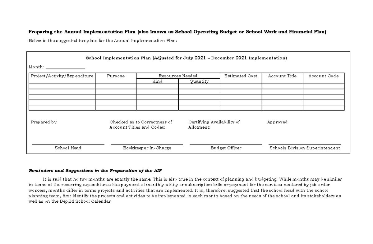 Preparing the AIP and APP - Preparing the Annual Implementation Plan (also known as School ...