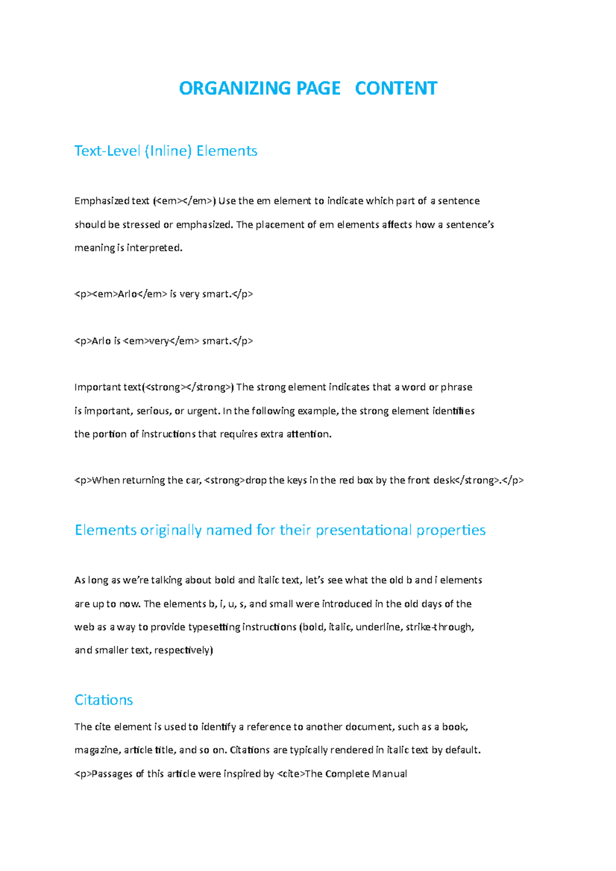 Organizing PAGE Content 2 - ORGANIZING PAGE CONTENT Text-Level (Inline ...