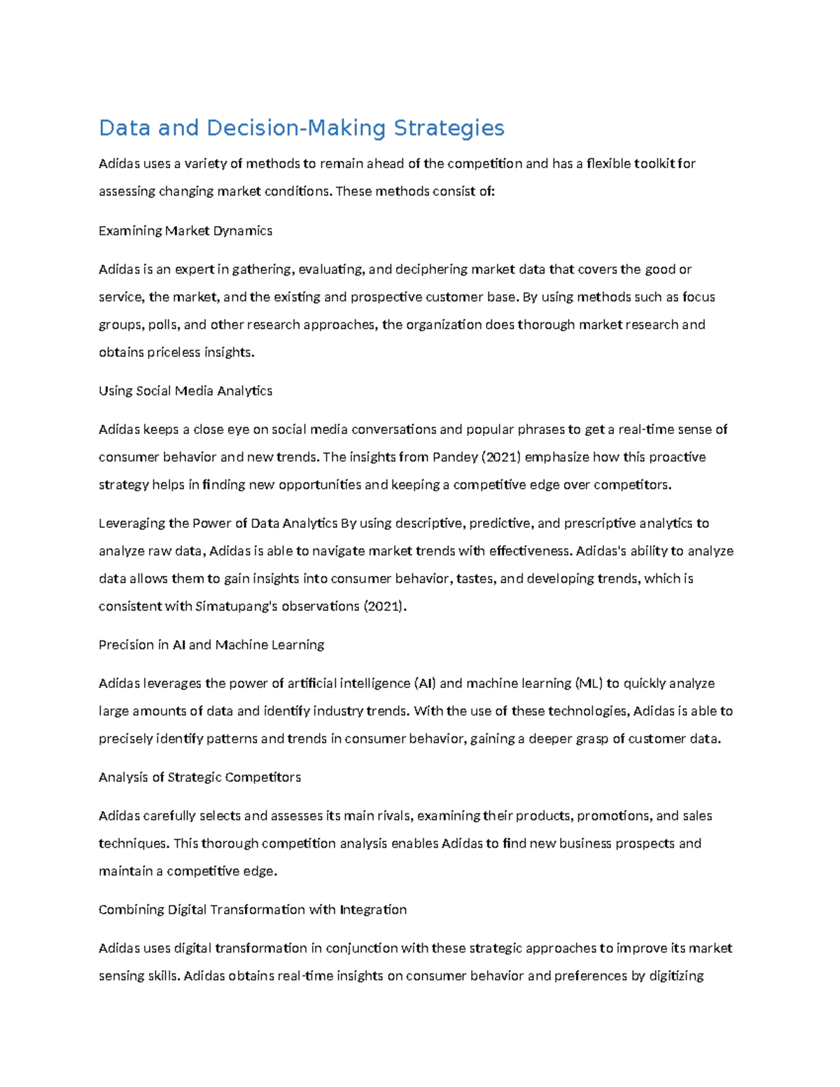 Data and digital report - Data and Decision-Making Strategies Adidas ...