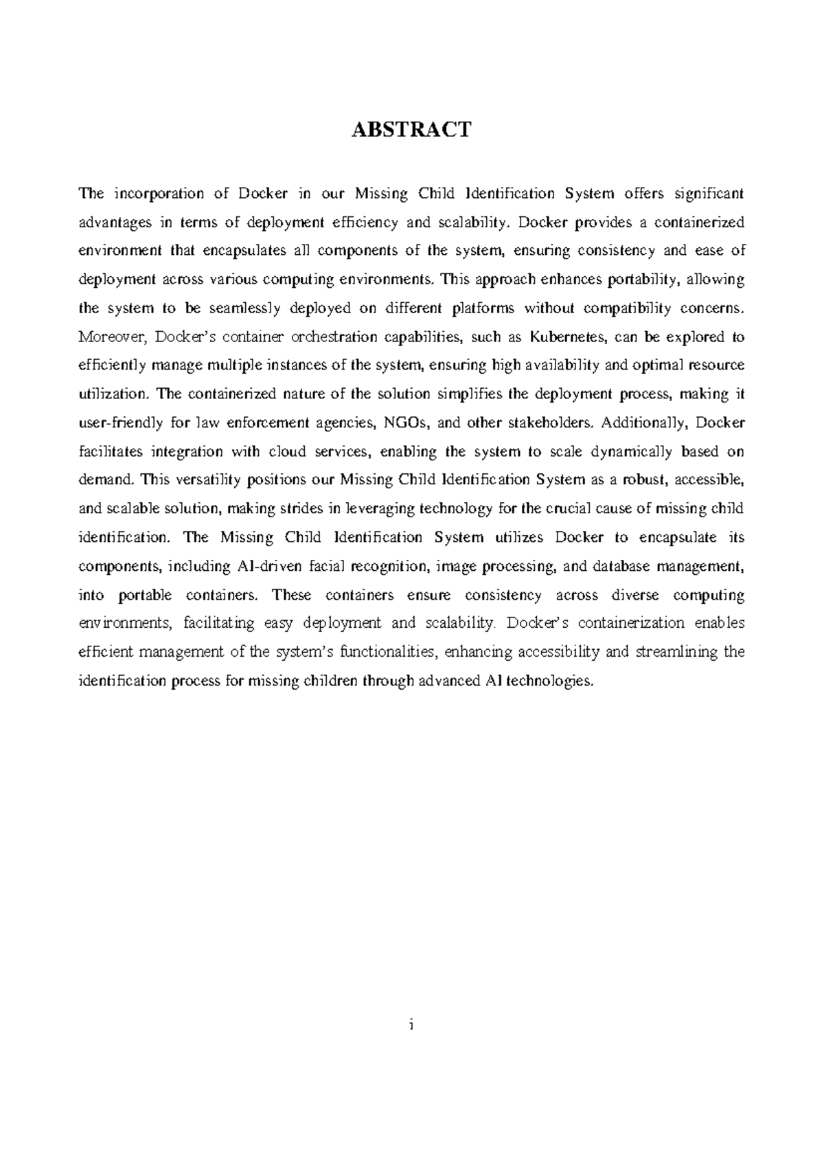 Minor Report - ABSTRACT The incorporation of Docker in our Missing ...