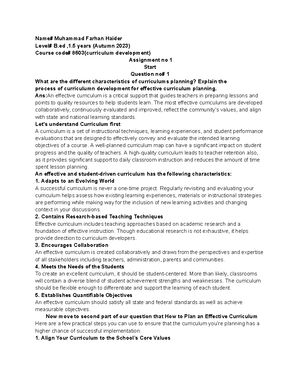Assignment No 2 (8603) - solved - COURSE TITLE: CURRICULUM DEVELOPMENT (COURSE CODE: 8603) - Studocu